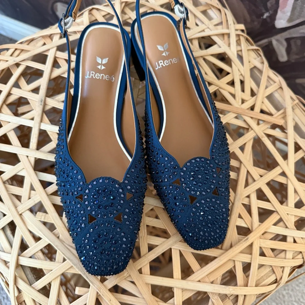 J.Renee | Shoes | Jrenee Navy Crystalembellished Slingback Heels | Poshmark